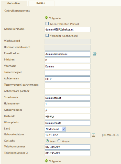 Invullen/wijzigen persoonlijke gegevens Stap 1